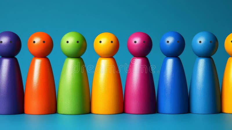 Colorful Plastic Figurines Arranged in Row Representing Diversity Unity ...