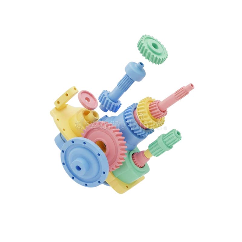 Colorful Plastic Gears and Mechanical Toy Parts Exploded View ...