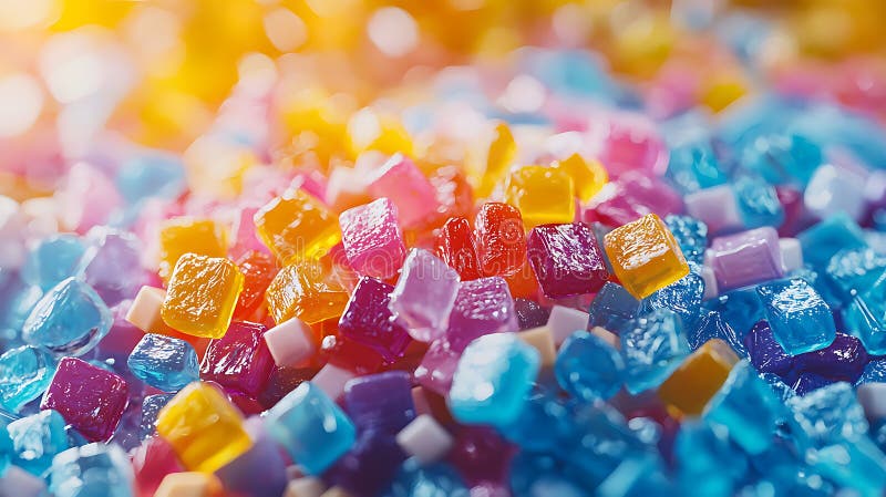 Colorful Plastic Granules in Various Shapes and Sizes, Reflecting Light ...