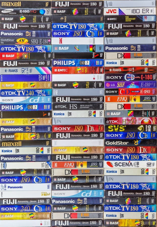 Colorful Plastic and Paper Cases with VHS Videotapes Editorial Image ...