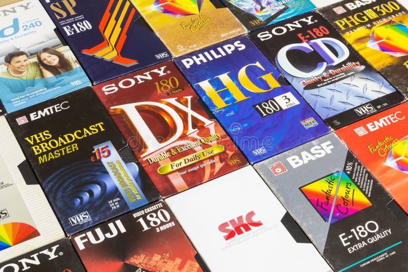 Colorful Plastic and Paper Cases with VHS Videotapes Editorial Image ...