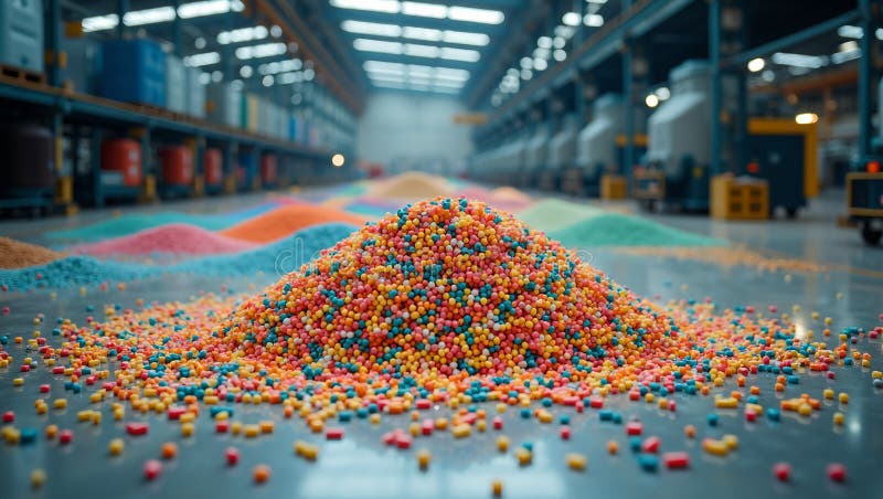 Colorful Plastic Pellets on Factory Floor Ready for Processing Stock ...