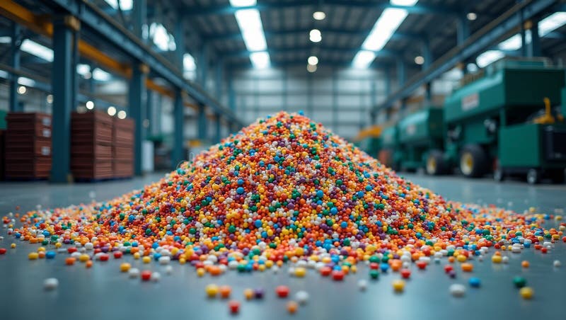 Colorful Plastic Pellets on Factory Floor Ready for Processing Stock ...