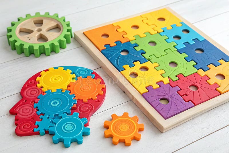 Colorful Plastic Puzzle Set with Interlocking Pieces Stock Illustration ...