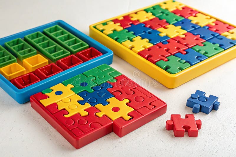 Colorful Plastic Puzzle Set with Interlocking Pieces Stock Illustration ...