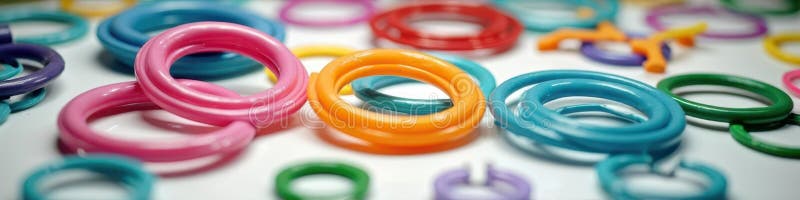 Colorful Plastic Rings Arranged on White Surface in Various Sizes and ...