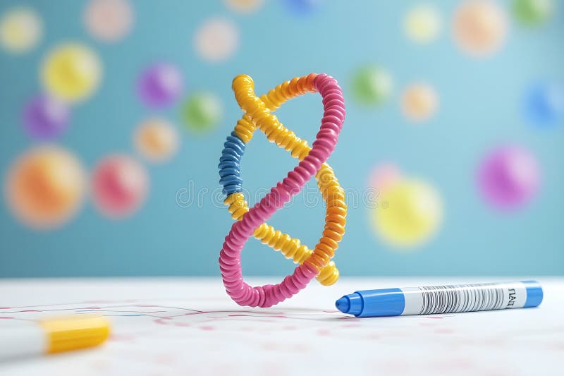 Colorful Plastic Spiral Structure Resembling DNA with Markers on a ...