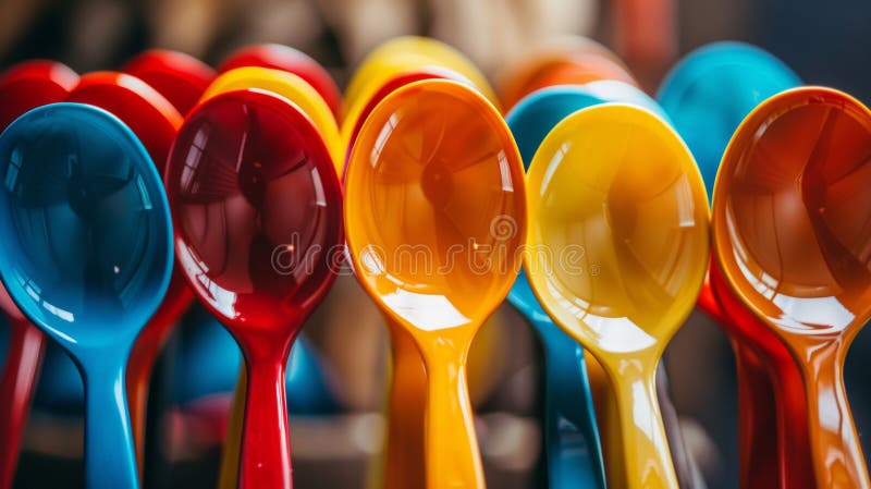 Colorful Plastic Spoons in a Row Stock Image - Image of organized ...