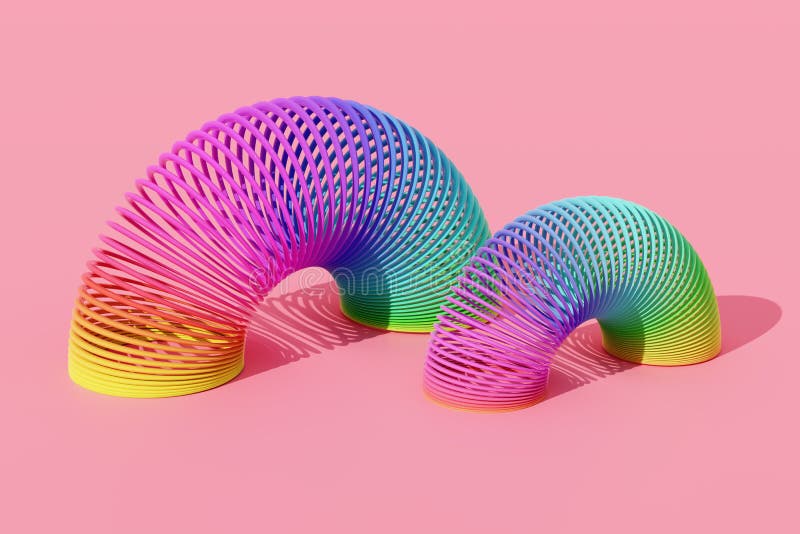 Colorful Plastic Spring Toys on Pink Background. Editorial Stock Photo ...