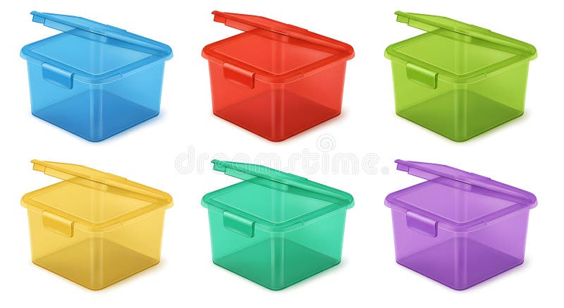 Colorful Plastic Storage Containers with Lids, Open Top View Stock ...
