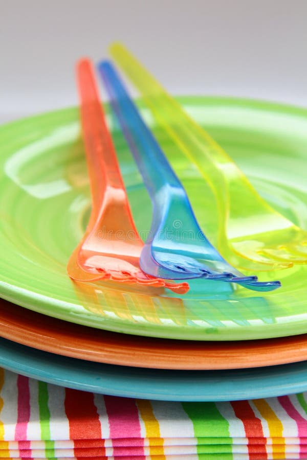 Colorful Plastic Tableware and Napkins Stock Photo - Image of empty ...