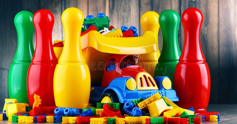 Colorful Plastic Toys in Childrens Room Stock Photo - Image of ...
