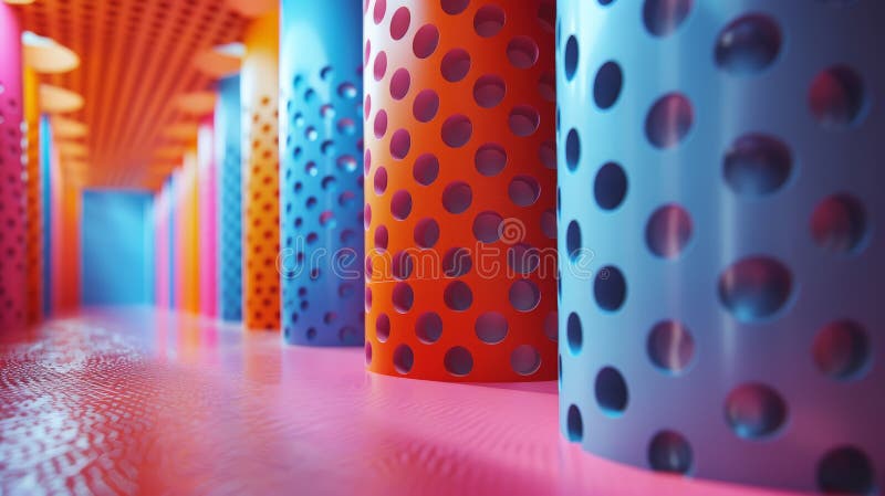 Colorful Plastic Tubes with Holes in a Room with Pink Floor Stock ...