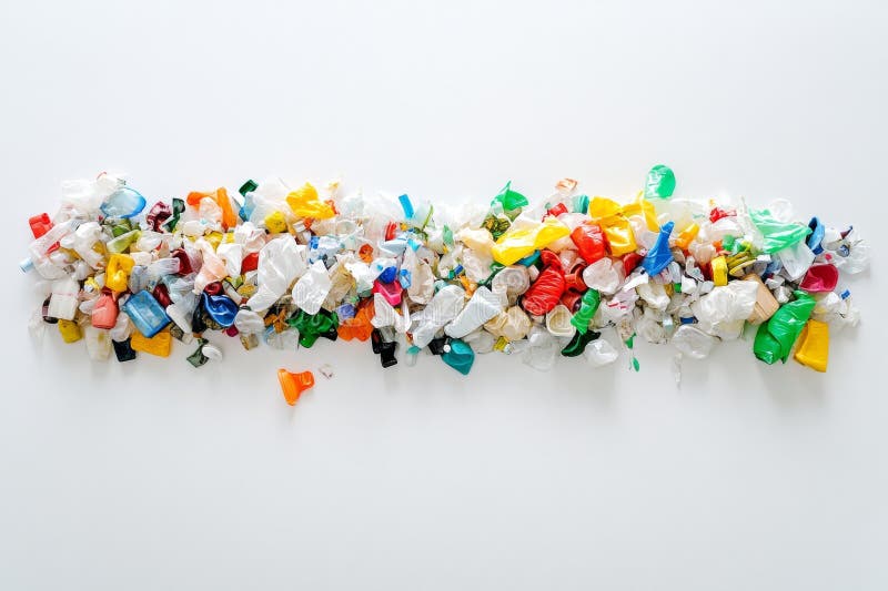 Colorful Plastic Waste Collection on a White Background Display Stock ...