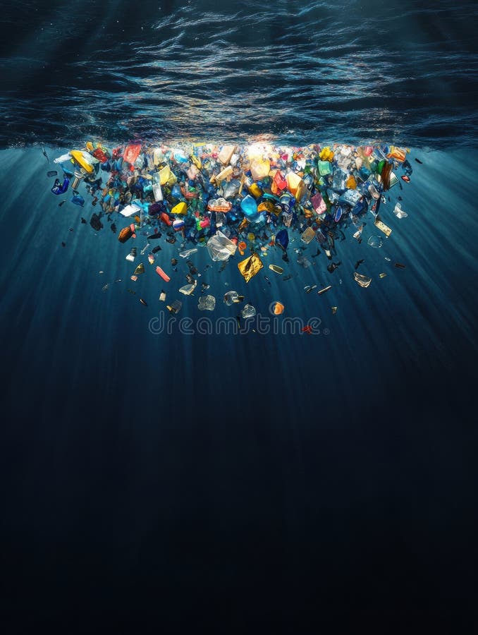 Colorful Plastic Waste Collects on the Surface of a Deep Blue Ocean ...