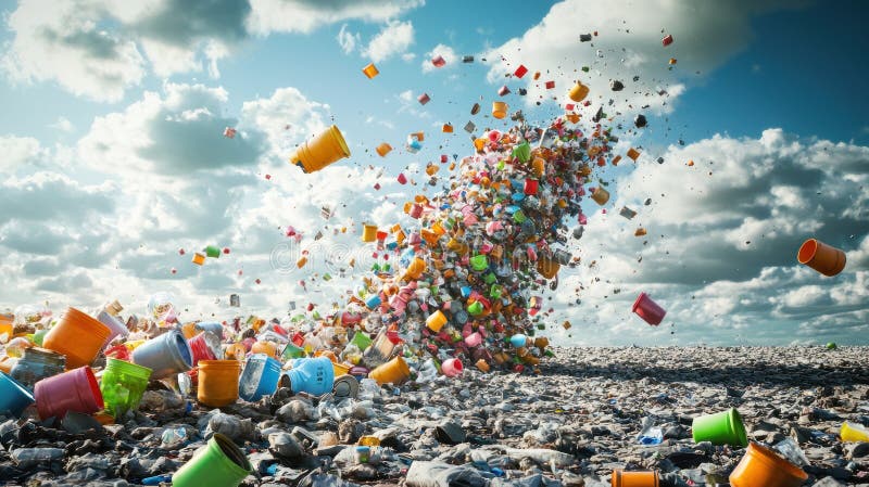 Colorful Plastic Waste Falling Onto Landfill Site Stock Illustration ...