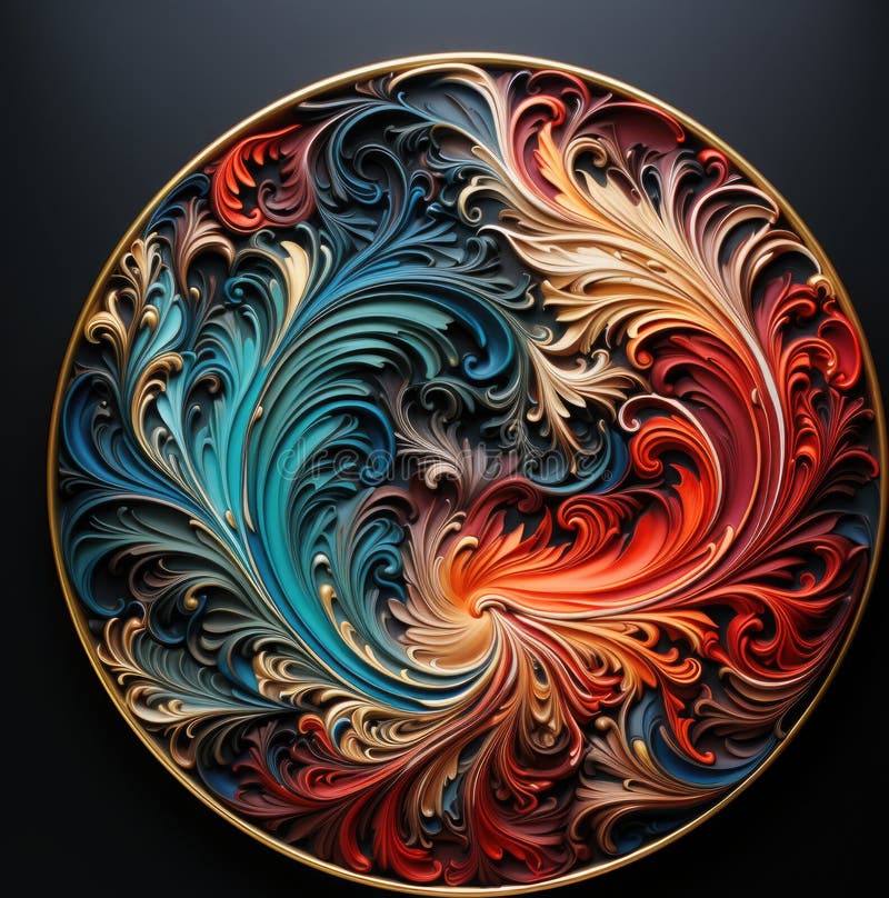 A Colorful Plate with Swirly Designs on it. Generative AI Image. Stock ...