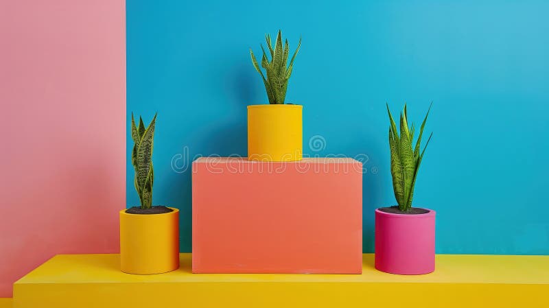 Colorful Platform Podium with Plant Product Presentation Stock Photo ...