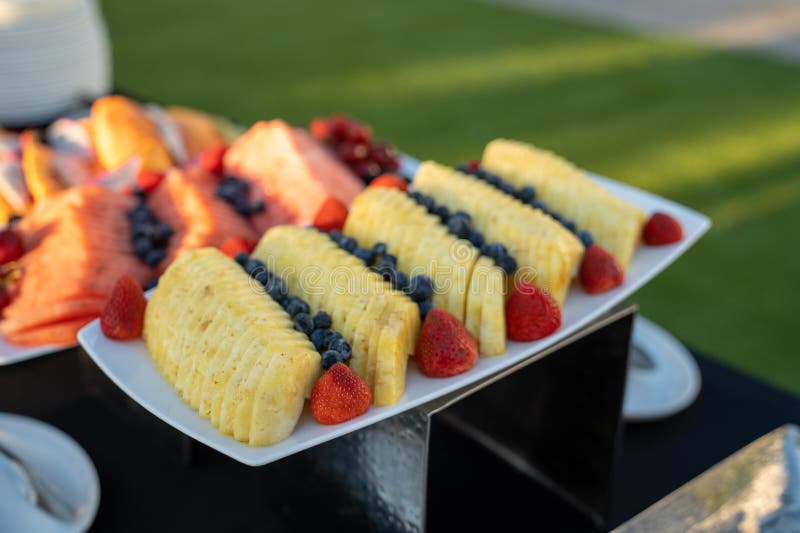 Colorful Platter of Fruit at Sunrise Breakfast Event Stock Photo ...