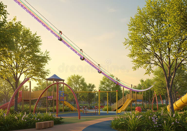 Colorful Play Area with Ropeway System Stock Illustration ...