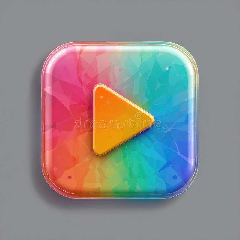 Colorful Play Button Icon with Abstract Rainbow Pattern on Soft ...