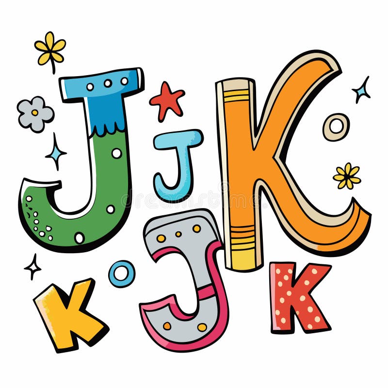 Colorful and Playful Cartoon Letters J and K in Different Styles Stock ...
