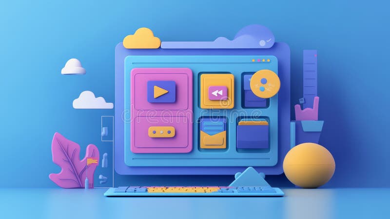 Colorful, Playful Digital Interface Featuring Buttons, Icons, and ...