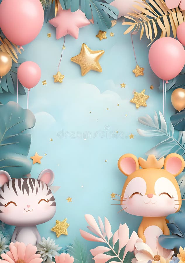 A Colorful, Playful Illustration Featuring Cute Animals and Decorative ...