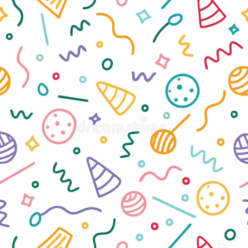 Colorful, Playful Party Pattern with Simple Shapes Stock Illustration ...