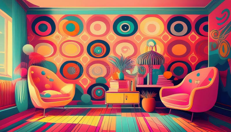 Vibrant Retro Kitsch Wallpaper Showcasing a Lively Mix of Patterns and ...