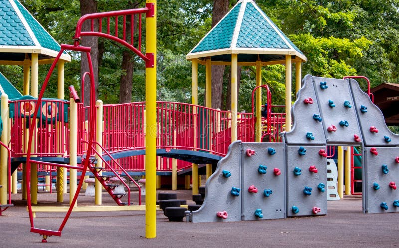 Colorful Playground with a Climbing Wall Stock Image - Image of park ...