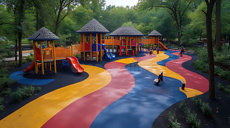 Colorful Playground, Kids Playing, Park, Trees, Summer Fun Stock Illustration - Illustration of ...