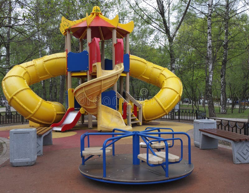 Colorful Playground in Park Stock Image - Image of bench, recreation ...