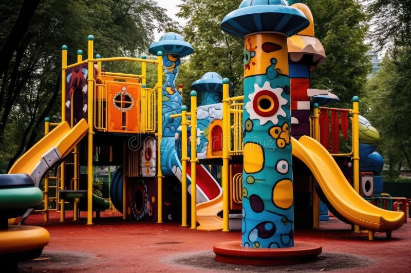 Colorful Playground in the Park. Generative AI Stock Illustration ...