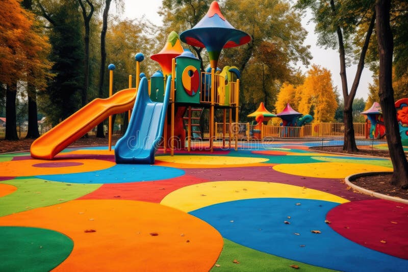 Colorful Playground in the Park. Generative AI Stock Illustration ...
