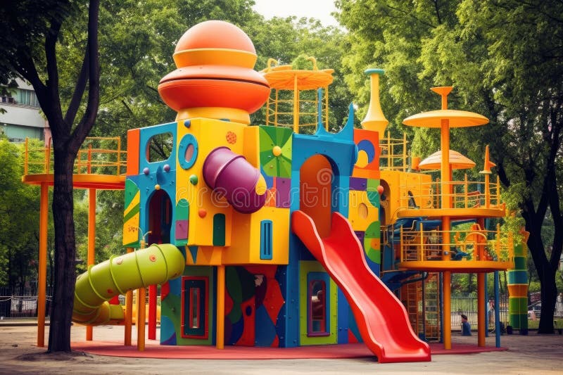 Colorful Playground in the Park. Generative AI Stock Illustration ...