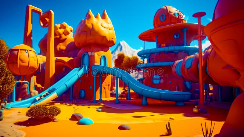 Colorful Playground with Slide in the Middle of the Ground and ...