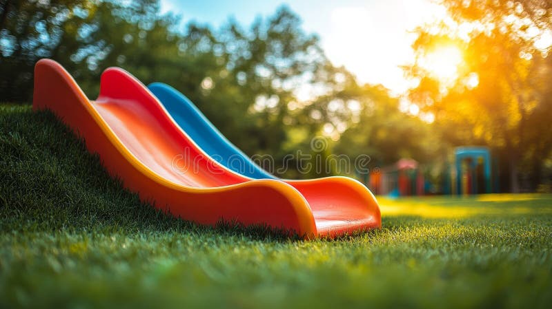 Colorful Playground Slide in a Sunny Park Setting. Stock Photo - Image ...