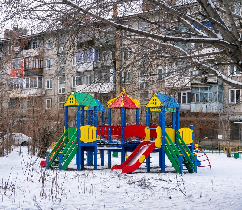 Colorful Playground in Snow on Winter Season Stock Image - Image of ...