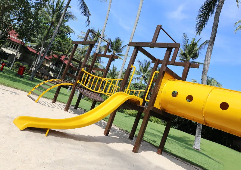 Colorful Playground at a Tropical Resort Stock Photo - Image of angeles ...