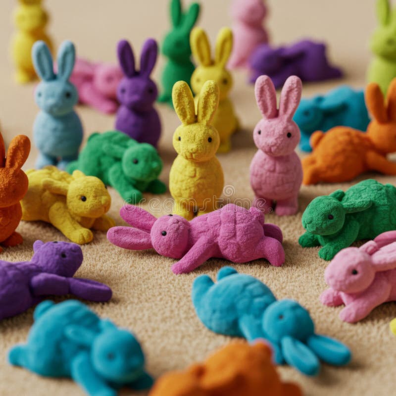 Colorful Plush Rabbits on a Soft Surface Stock Illustration - Illustration of stuffed ...