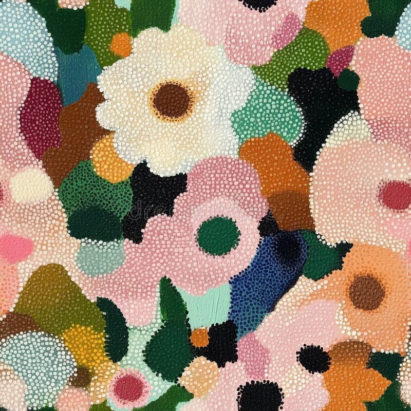 Colorful Pointillism Floral Pattern Abstract Artwork Stock Image ...