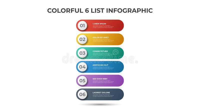 Colorful 6 Points of List Diagram, Infographic Element Template Vector ...