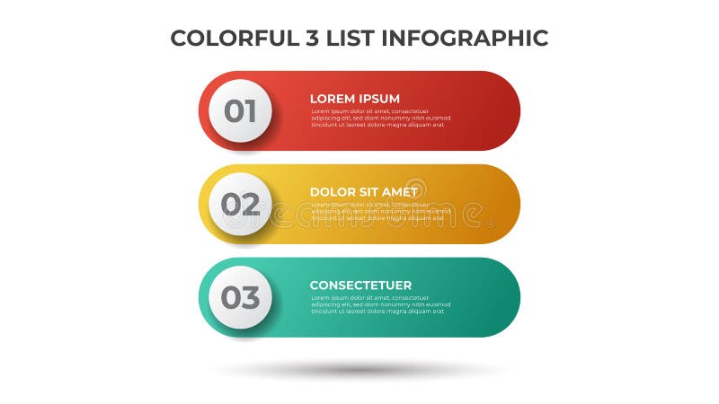 Colorful 3 Points of List Diagram, Infographic Element Template Vector ...