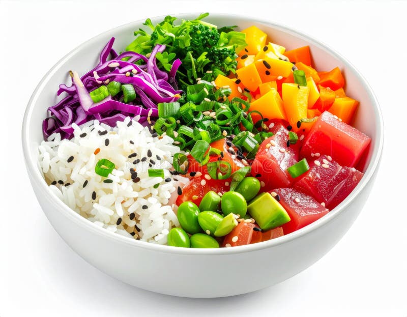 Colorful Poke Bowl with Tuna and Rice Stock Illustration - Illustration ...