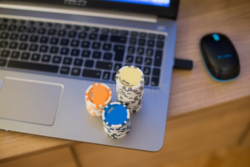 Poker chips notebook stock photo. Image of keyboard - 106513442