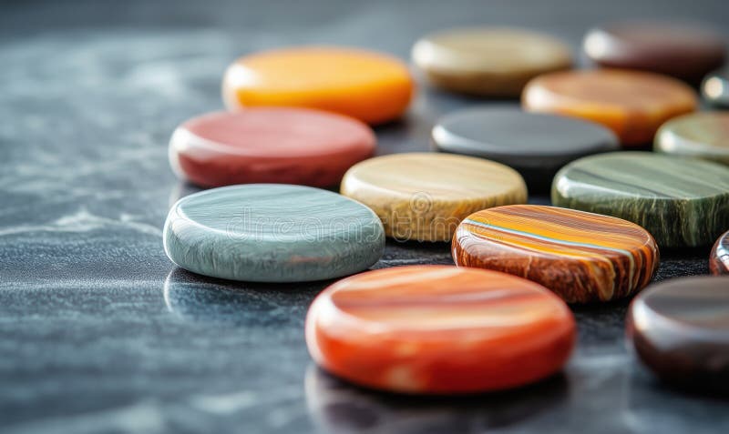 Colorful Polished Stones Arranged on a Dark Surface Showcasing Natural ...