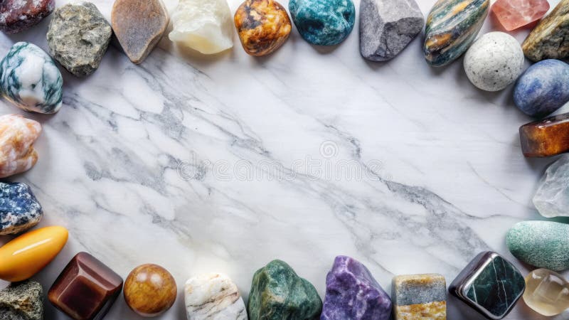 Colorful Polished Stones Arranged on Marble Background for Design ...