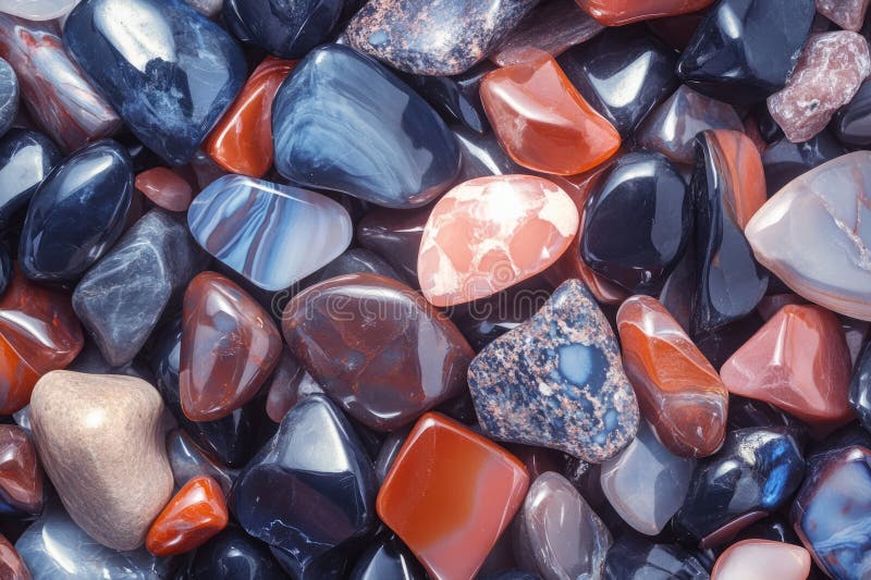 Colorful Polished Stones with Smooth Shiny Texture Stock Image - Image ...