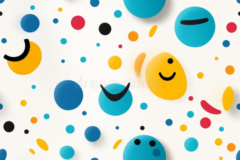 Colorful Polka Dots and Smiley Faces on a White Background Stock ...